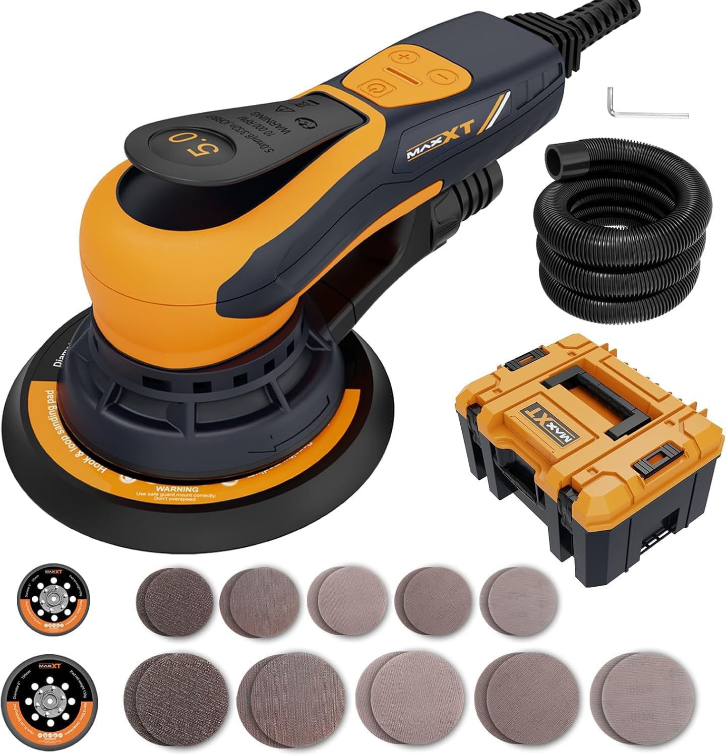 MAXXT Electric 5mm Random Orbital Sander with Tool Case ，5&6Inch Sandi