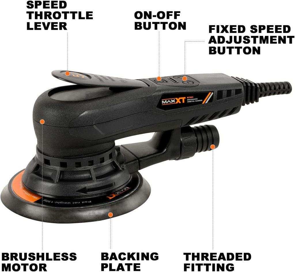 MAXXT Electric 5mm Orbital Sander, Palm Sander with Brushless Motor, 1 ...