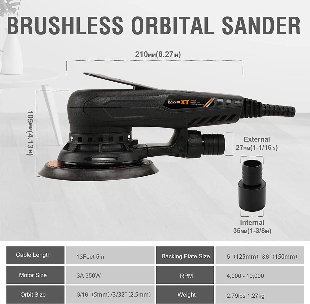 MAXXT Electric 5mm Orbital Sander, Palm Sander with Brushless Motor, 1 ...